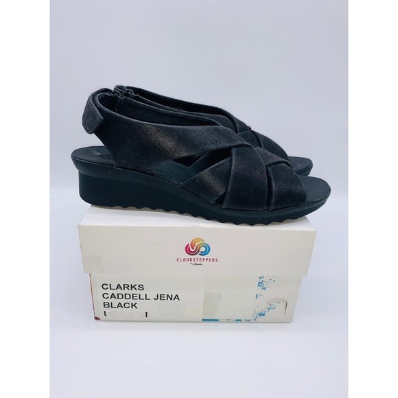 Clarks | Shoes | Clarks Womens Caddell Jena Wedge Strppy Sandals Black ...